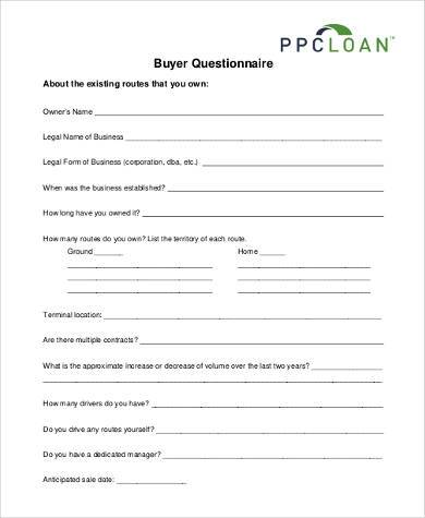 FREE 8+ Sample Buyer Questionnaire Forms in PDF | MS Word