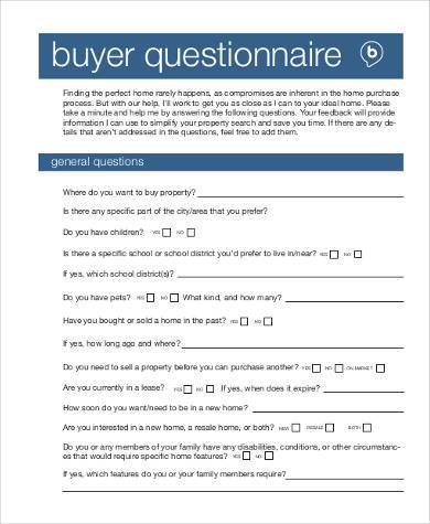 FREE 8+ Sample Buyer Questionnaire Forms in PDF | MS Word