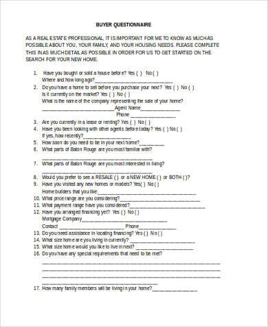 FREE 8+ Sample Buyer Questionnaire Forms in PDF | MS Word