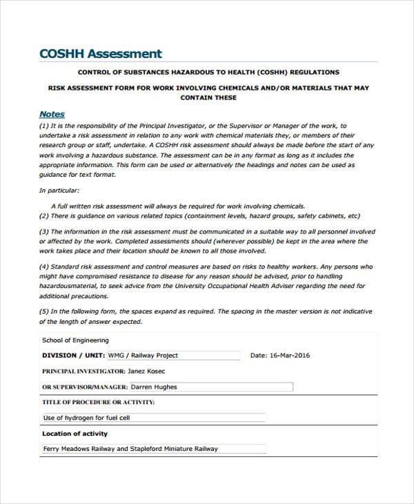 FREE 11+ COSHH Assessment Form Samples, PDF, MS Word, Google Docs