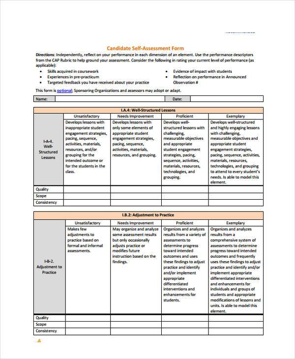 FREE 8 Sample Self Assessment Forms In PDF MS Word