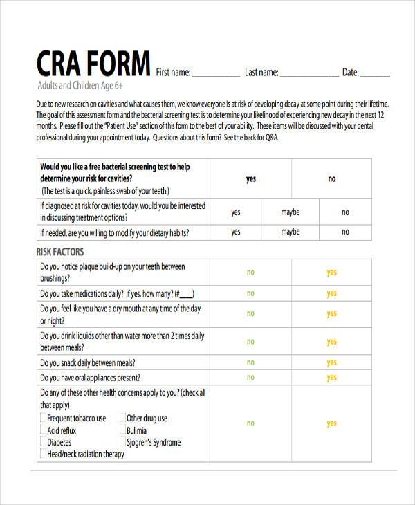 FREE 7+ Sample Caries Risk Assessment Forms in PDF | MS Word