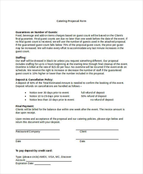 FREE 9+ Catering Proposal Forms in PDF | MS Word | Excel