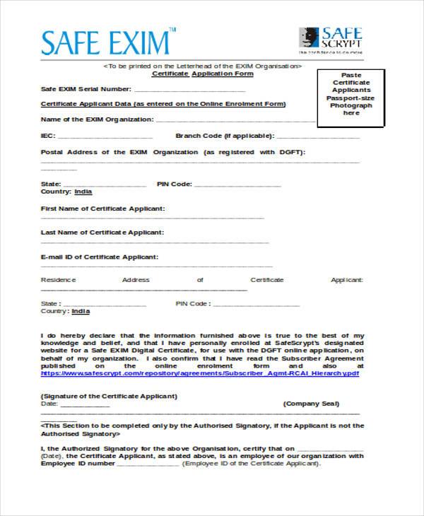 FREE 16+ Certificate Application Form Samples, PDF, MS Word, Google ...