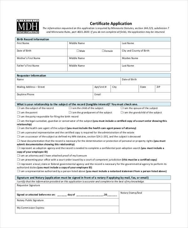 FREE 11+ Certificate Application Form Samples, PDF, MS Word, Google Docs