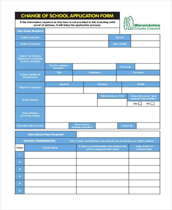 FREE 8+ Sample School Application Forms in PDF | MS Word | Excel