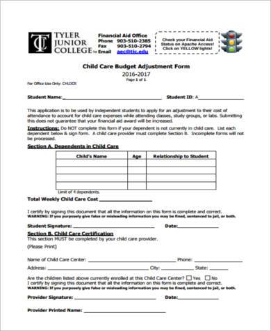 FREE 7+ Sample Child Care Budget Forms in PDF | MS Word