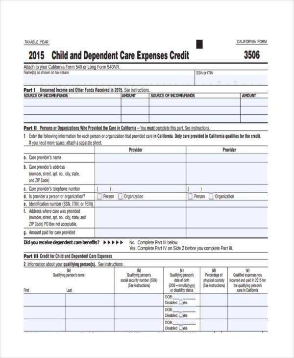 FREE 8+ Sample Child Care Expense Forms in PDF | MS Word