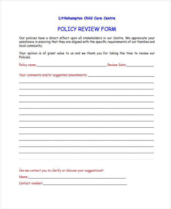 FREE 8+ Sample Policy Review Forms in PDF | MS Word