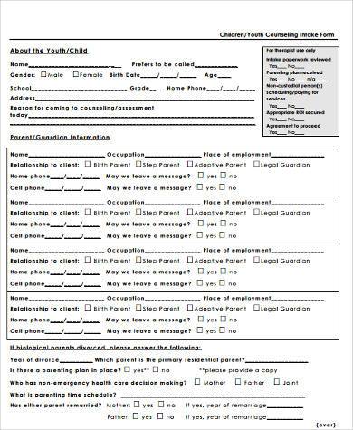 FREE 13+ Counseling Intake Form Samples, PDF, MS Word, Google Docs