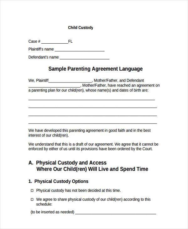 FREE 12+ Custody Agreement Form Samples, PDF, MS Word, Google Docs