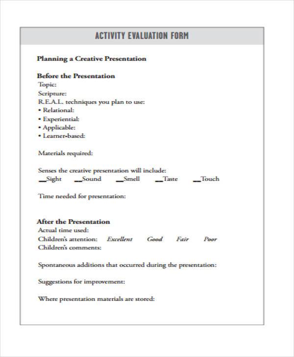 FREE 7 Activity Evaluation Forms In PDF MS Word