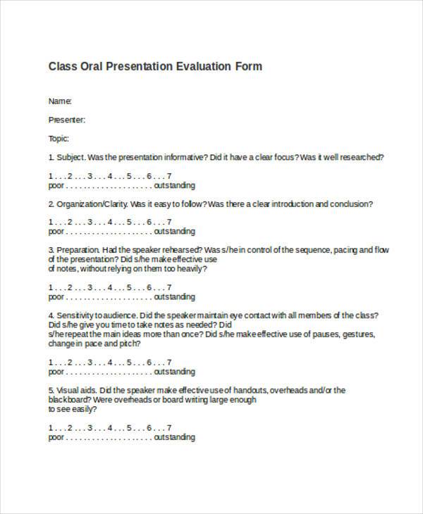 FREE 7+ Oral Presentation Evaluation Forms in PDF | MS Word