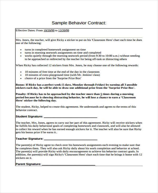 FREE 6+ Sample Behavior Contract Forms in PDF | MS Word