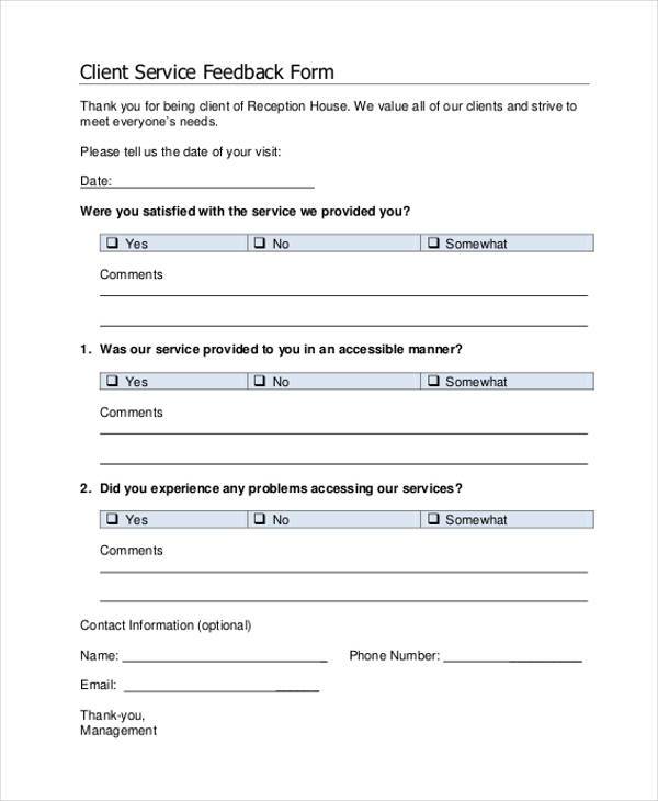 FREE 8+ Sample Client Feedback Forms in PDF | MS Word | Excel