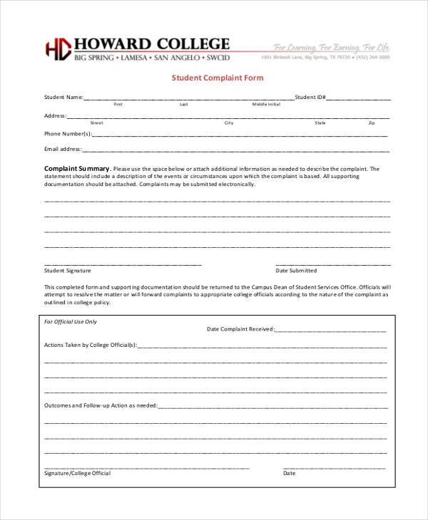 FREE 8+ Student Complaint Forms in PDF | MS Word | Excel