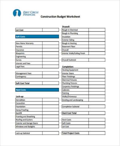 FREE 9+ Sample Construction Budget Forms in PDF | MS Word | Excel