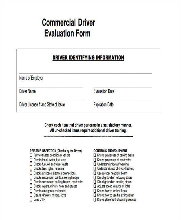 FREE 13+ Driver Evaluation Form Samples, PDF, MS Word, Google Docs