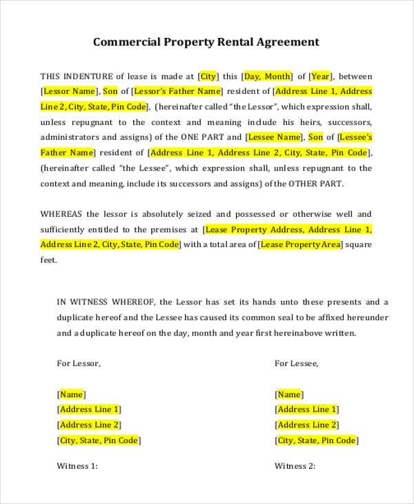 FREE 11+ Commercial Rental Agreement Form Samples, PDF, MS Word, Google ...