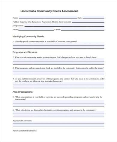 FREE 9+ Sample Community Assessment Forms in PDF | MS Word | Excel