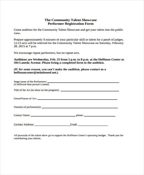 FREE 15+ Talent Show Registration Form Samples, PDF, MS Word, Google Docs