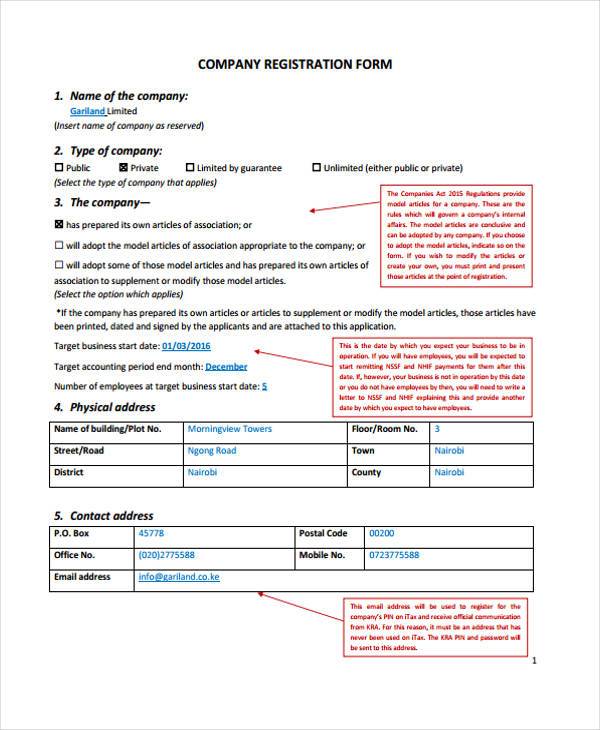 FREE 11+ Company Registration Form Samples, PDF, MS Word, Google Docs