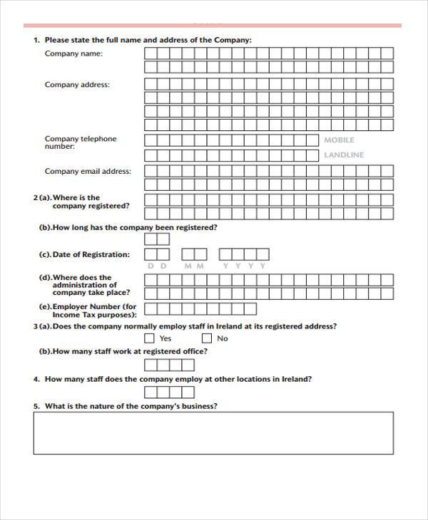 FREE 11+ Company Registration Form Samples, PDF, MS Word, Google Docs