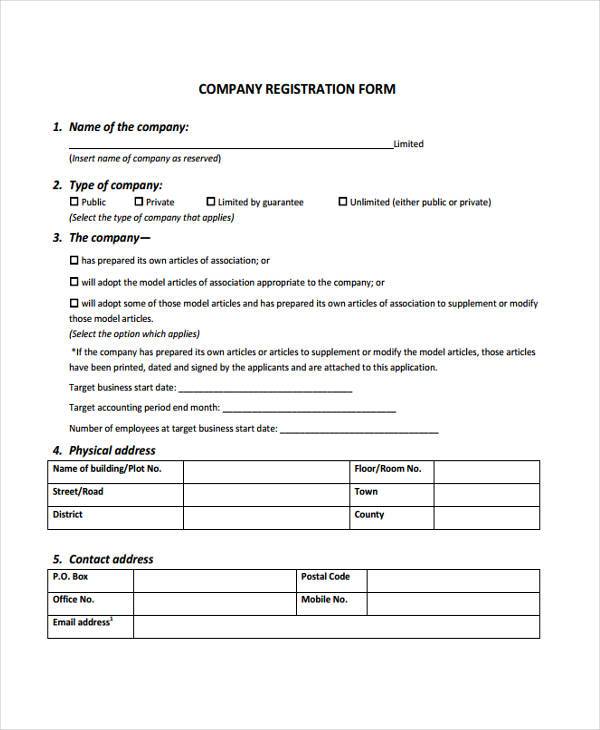 FREE 11+ Company Registration Form Samples, PDF, MS Word, Google Docs