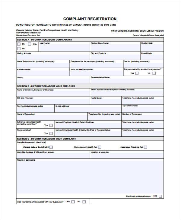 FREE 8+ Complaint Register Forms in PDF | MS Word
