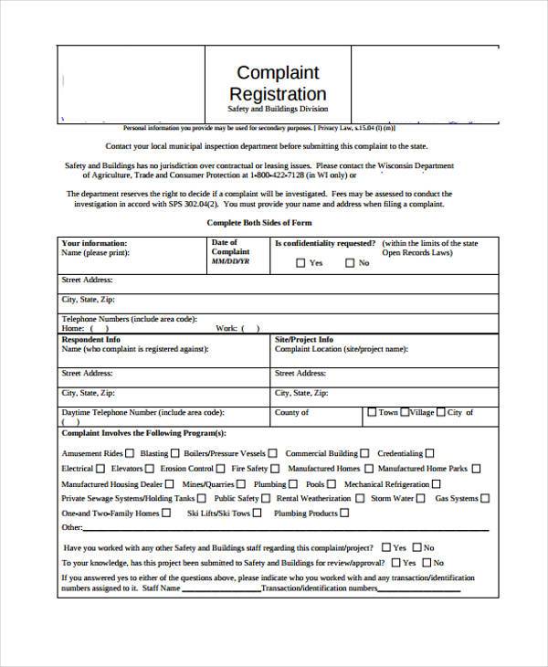 FREE 7+ Sample Complaint Register Forms in PDF | MS Word