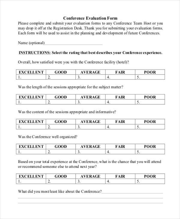 FREE 9 Conference Evaluation Forms In MS Word PDF Excel