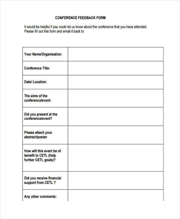 FREE 13+ Conference Feedback Form Samples, PDF, MS Word, Google Docs