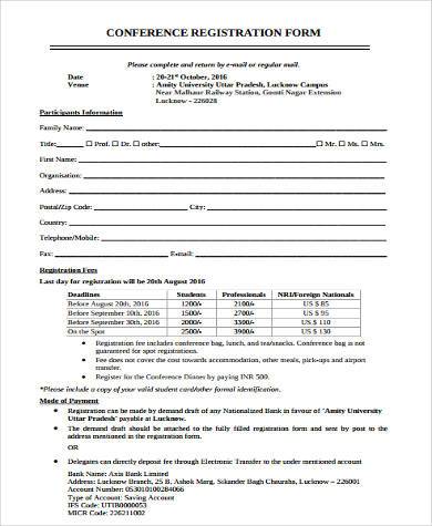 FREE 8+ Sample Conference Registration Forms in PDF | MS Word | Excel