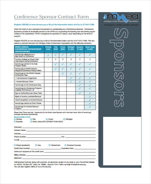 FREE 7+ Sample Sponsor Contract Forms in PDF | MS Word