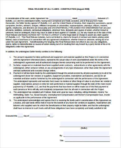 FREE 8+ Sample Construction Release Forms in PDF | MS Word