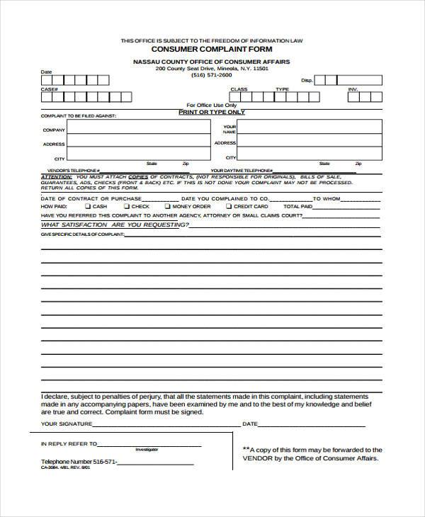 FREE 10+ Sample Consumer Complaint Forms in MS Word | PDF