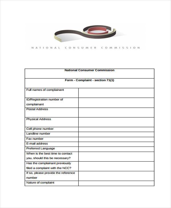 FREE 10+ Sample Consumer Complaint Forms in MS Word | PDF