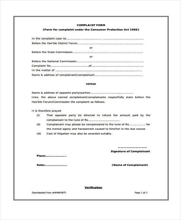 FREE 10+ Sample Consumer Complaint Forms in MS Word | PDF
