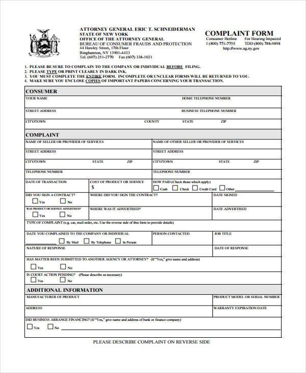 FREE 10+ Sample Consumer Complaint Forms in MS Word | PDF