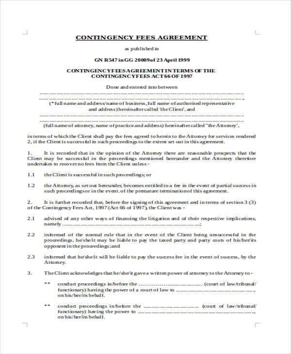 FREE 7+ Sample Contingency Fee Agreement Forms in PDF | MS Word