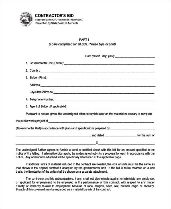 FREE 9 Bid Proposal Forms In PDF MS Word