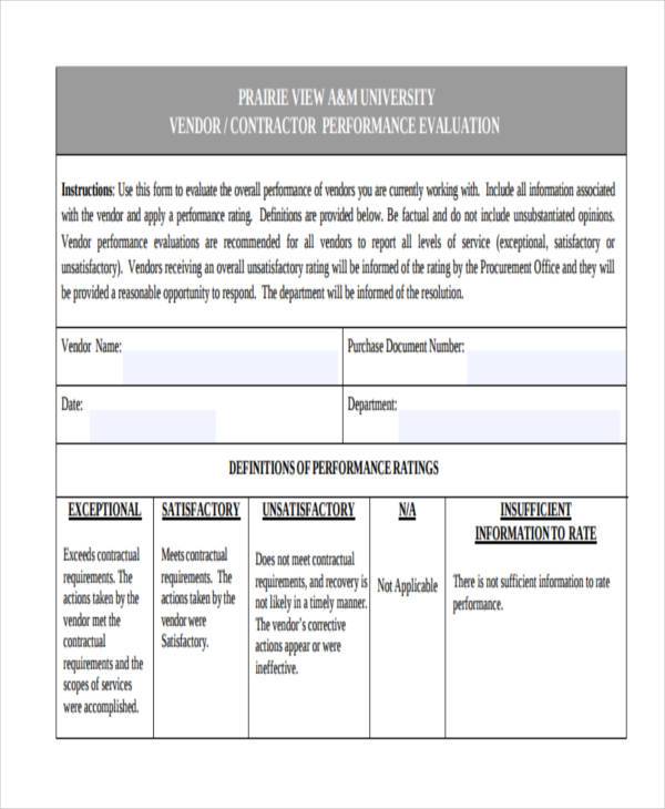 FREE 11+ Contractor Evaluation Form Samples, PDF, MS Word, Google Docs