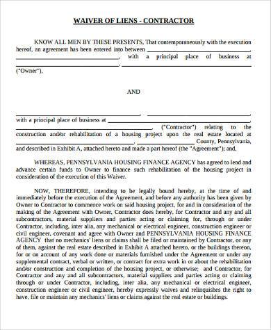 FREE 12+ Construction Lien Waiver Form Samples, PDF, MS Word, Google Docs