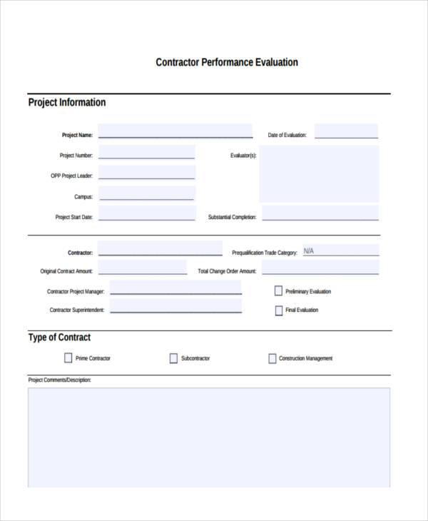 FREE 11+ Contractor Evaluation Form Samples, PDF, MS Word, Google Docs