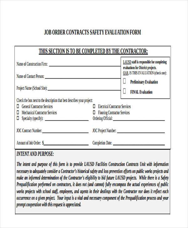 FREE 11+ Contractor Evaluation Form Samples, PDF, MS Word, Google Docs