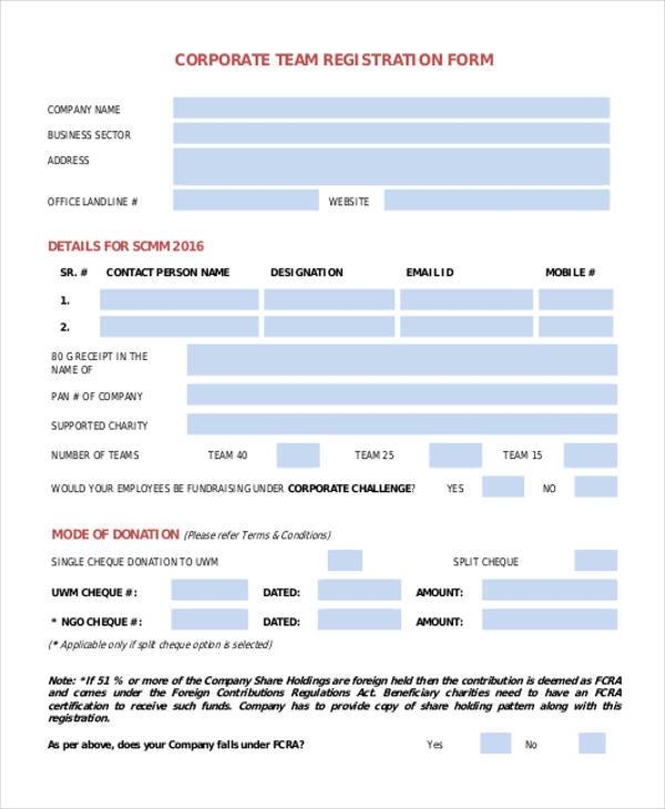 FREE 9 Team Registration Forms In PDF MS Word