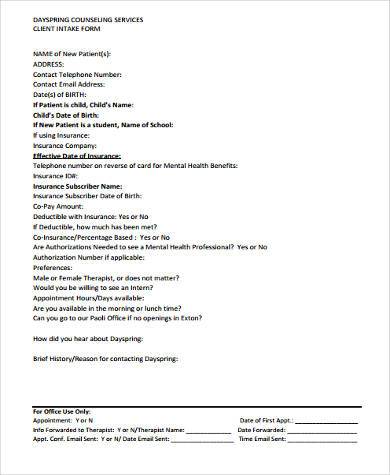 FREE 13+ Counseling Intake Form Samples, PDF, MS Word, Google Docs