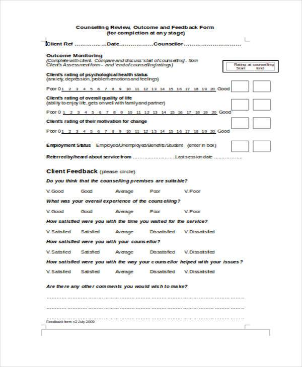 FREE 7+ Counseling Feedback Forms in PDF | MS Word