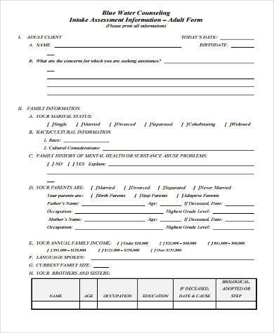 FREE 13+ Counseling Intake Form Samples, PDF, MS Word, Google Docs