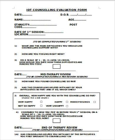 FREE 9+ Sample Counselling Evaluation Forms in PDF | MS Word